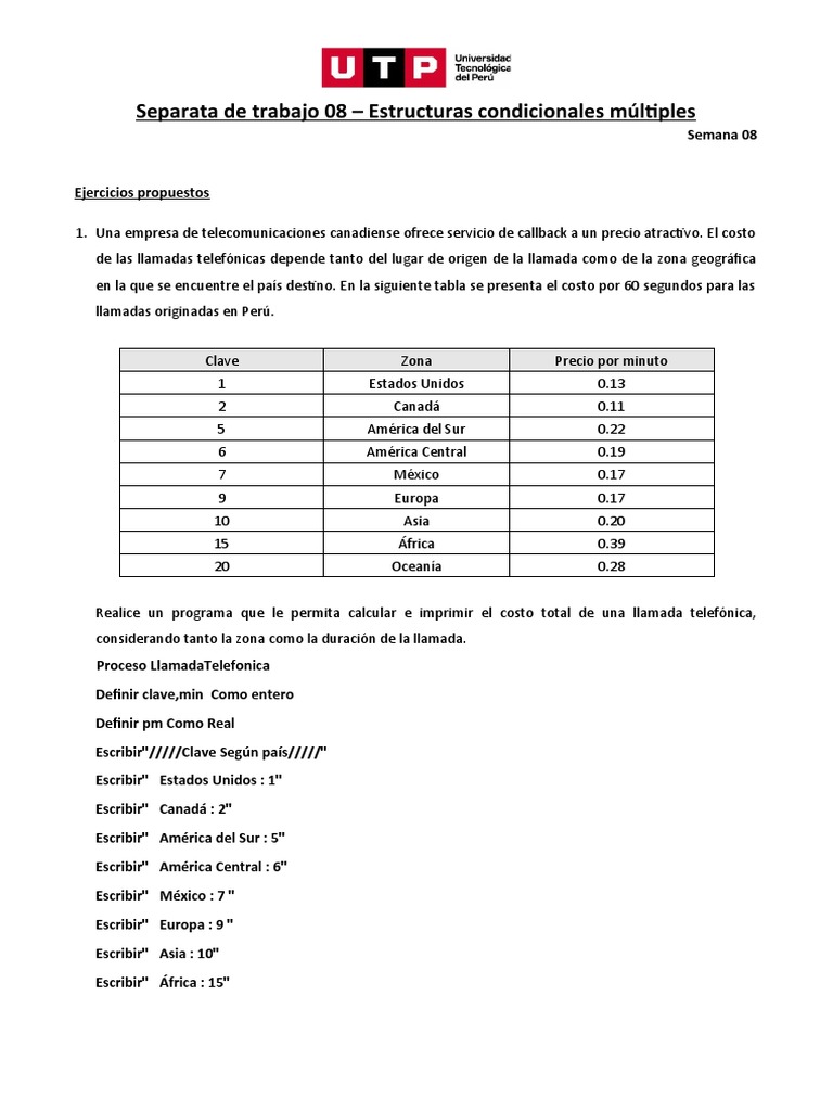 Separata de Trabajo 08 - Estructuras Condicionales Múltiples | PDF | Espacio exterior | Ciencia ...