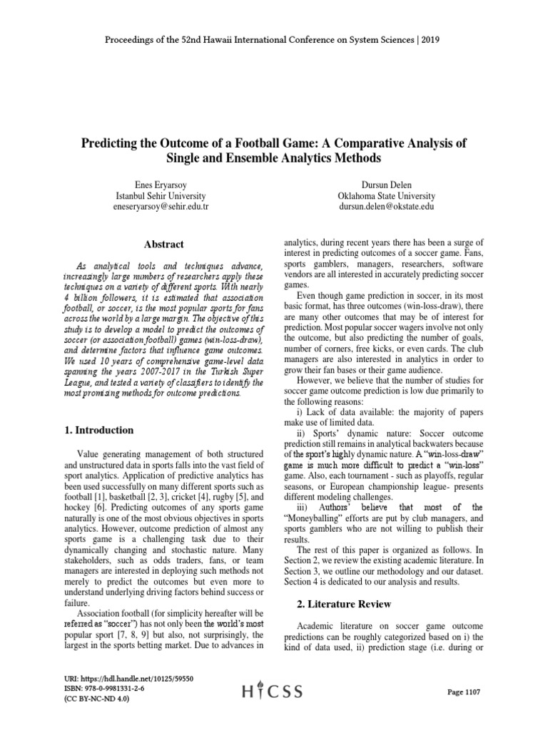 Predicting The Outcome of A Football Game: A Comparative Analysis of ...
