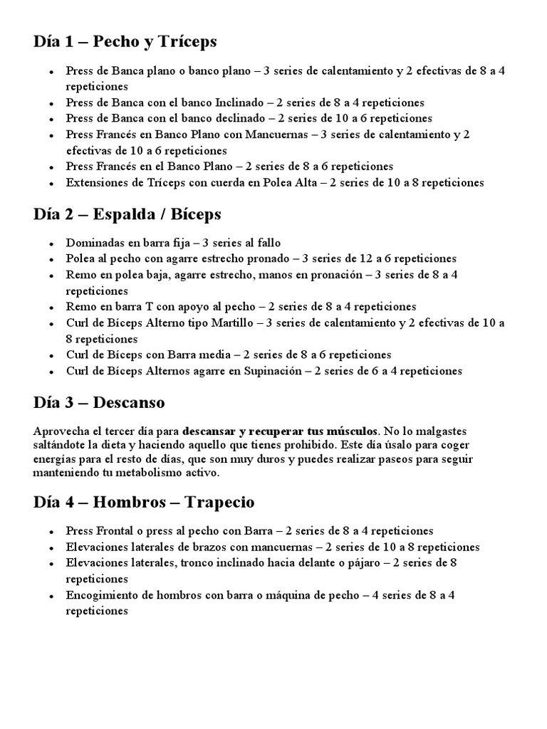 Rutina Fuerza y Volumen | PDF | Ejercicio físico | Entrenamiento con pesas