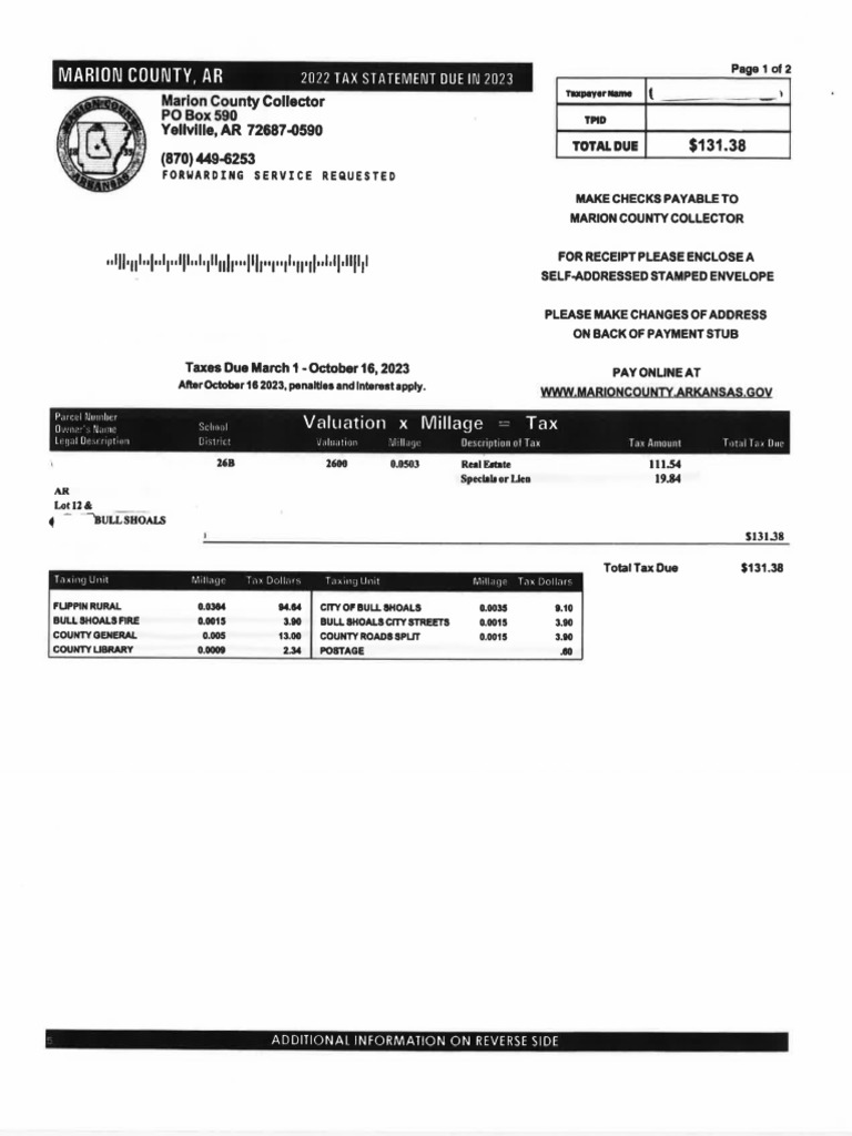 Marion Co Sample Tax Statement | PDF