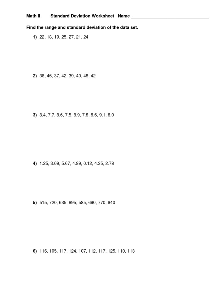 Standard Deviation Practice Worksheet | PDF