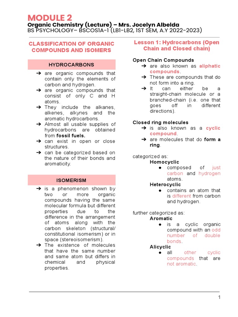 Organic Chemistry Lecture (M2) | PDF | Isomer | Alkene