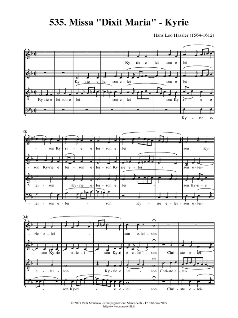 Missa "Dixit Maria" - Kyrie: Hans Leo Hassler (1564-1612) | PDF
