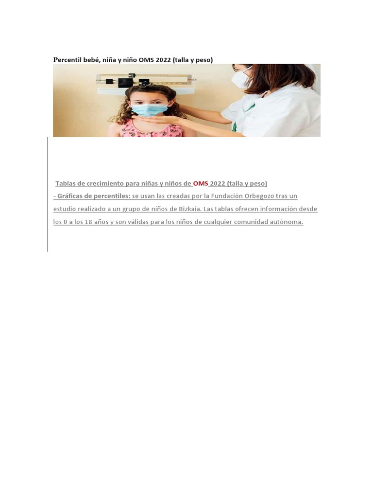 Percentiles Niñas - Niños OMS | PDF