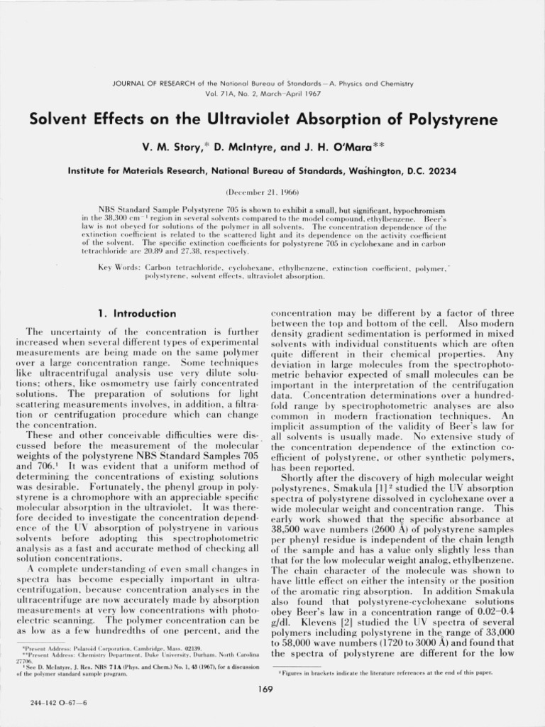 UV Absorption of Polystyrene in Solvents | PDF | Absorption ...