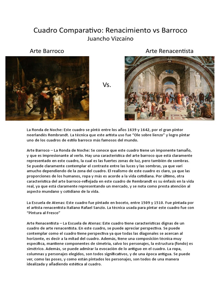 Cuadro Comparativo- Renacimiento vs Barroco - Juancho | PDF