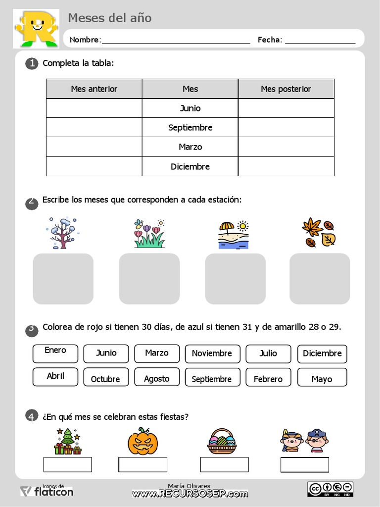 Actividades sobre los meses del año | PDF