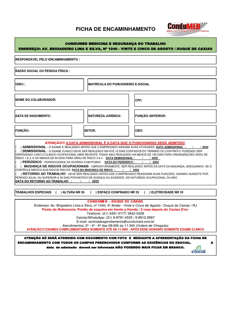 Ficha de Encaminhamento DQ Caxias - Condumed | PDF Ficha de Encaminhamento DQ Caxias - Condumed | PDF