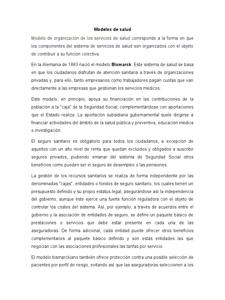 Resumen Modelos de Salud | PDF | Seguro | Sistema de salud