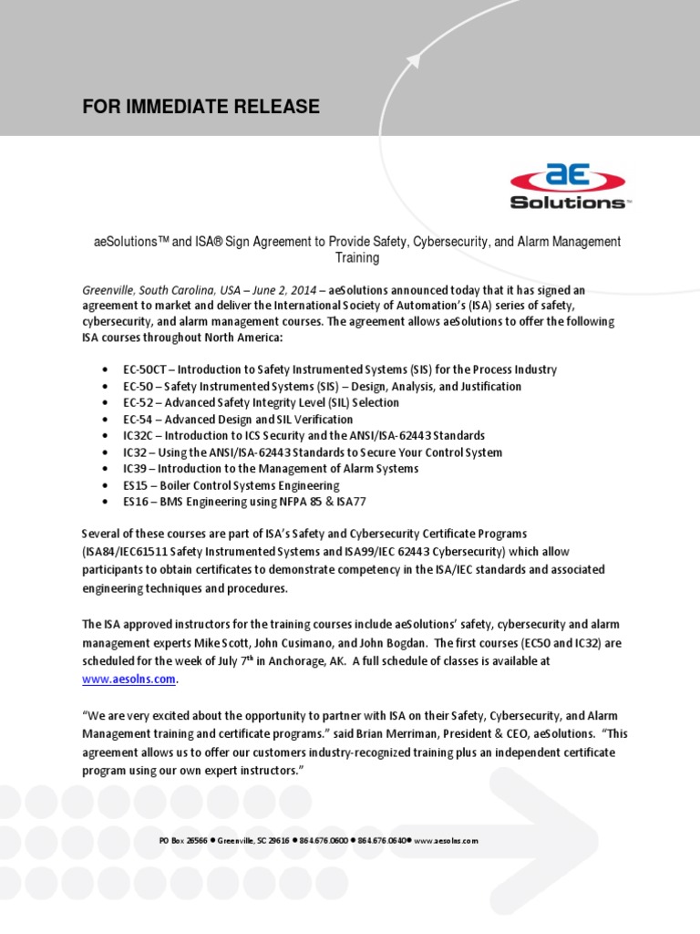 Aesolutions and Isa Sign Agreement To Provide Safety Cybersecurity and ...