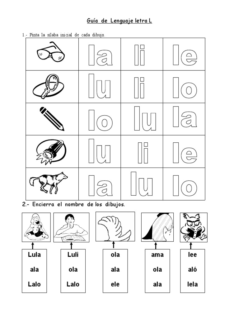 Guia Lenguaje Actividades Letra L 1º | PDF
