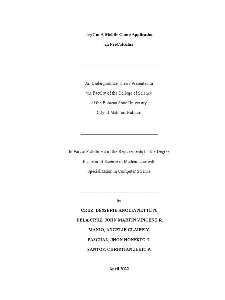 TryGo: A Mobile Game Application in PreCalculus | PDF | Learning ...