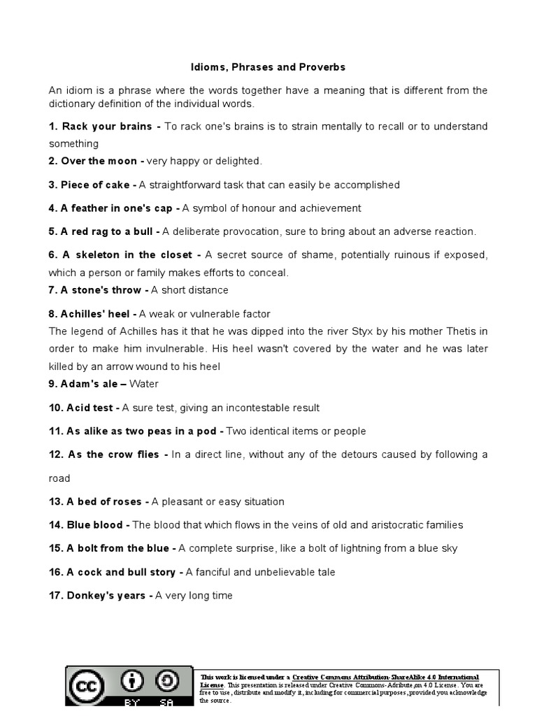 Idioms, Phrases and Proverbs | PDF