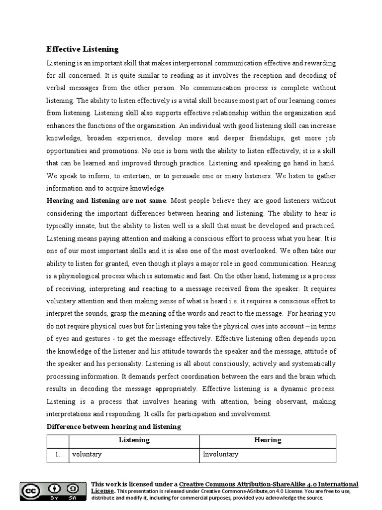 Listening For Improved Understanding - Effective Listening | PDF ...