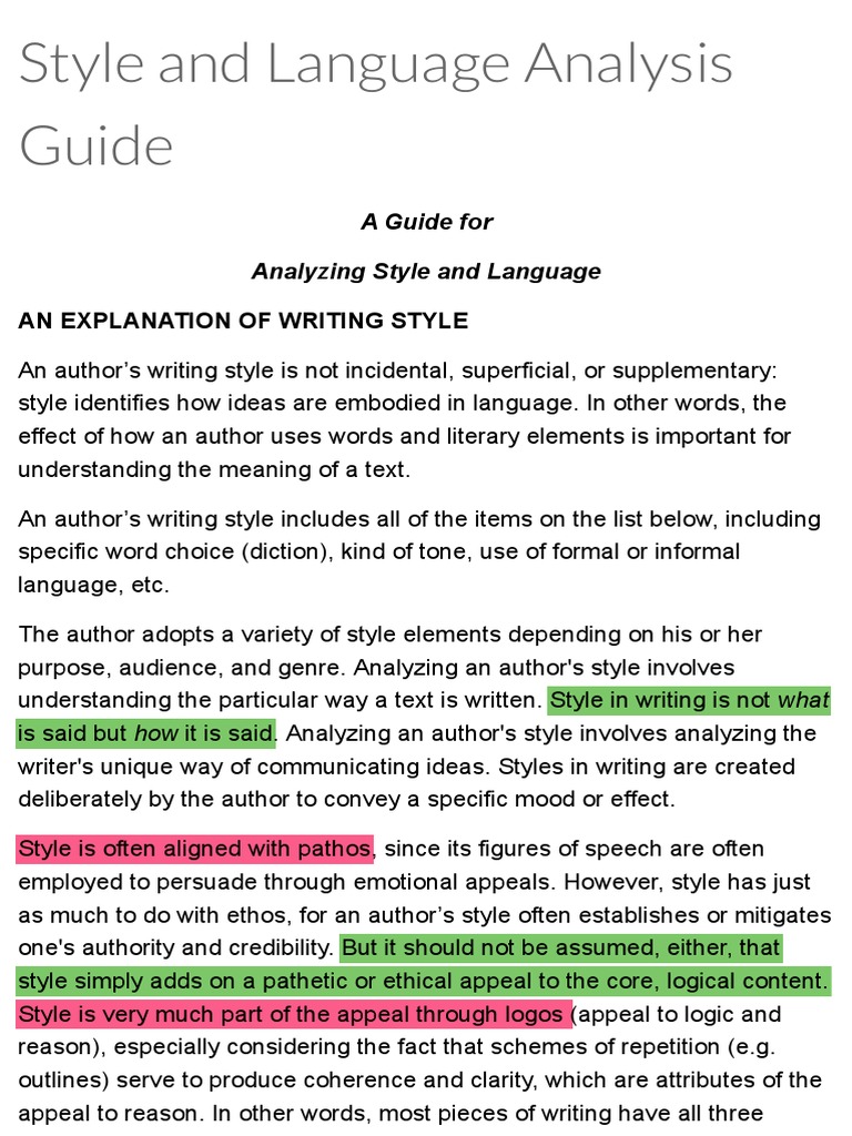 Writing Style Analysis Guide | PDF