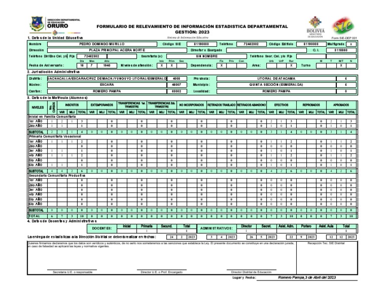 Formulario de Relevamiento de Información Estadistica Departamental GESTIÓN: 2023 | PDF