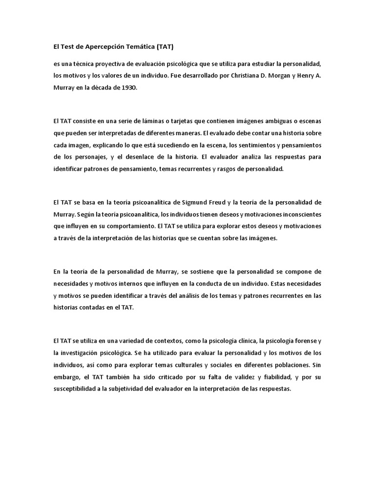 Test de Apercepción Temática (TAT) | PDF