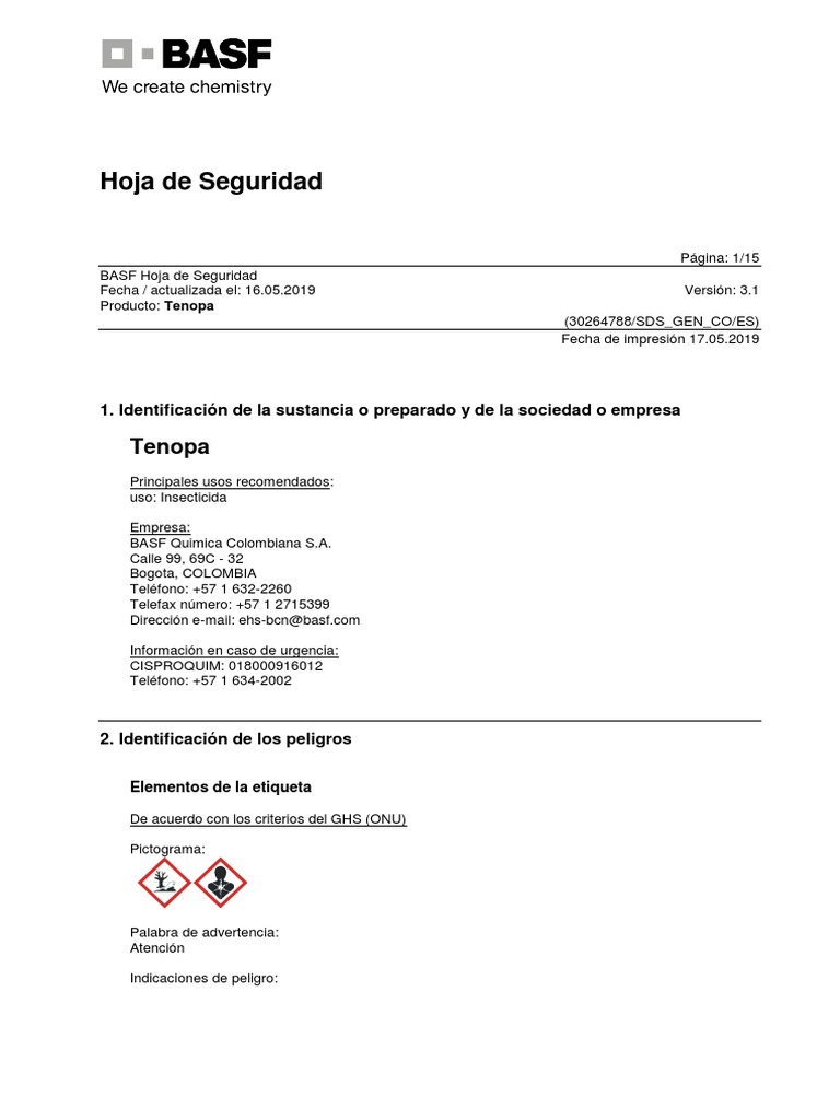 HDS TENOPA | PDF | Toxicidad | Agua