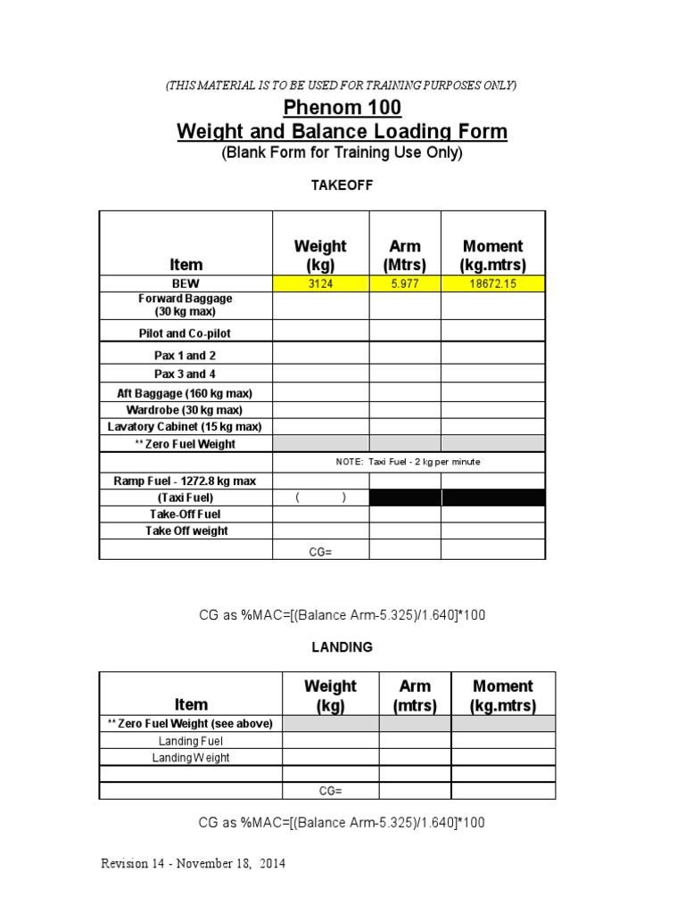 PHENOM 100-300 1 DAY ANAC HAND-OUT Weight and Balance-2014 | PDF ...
