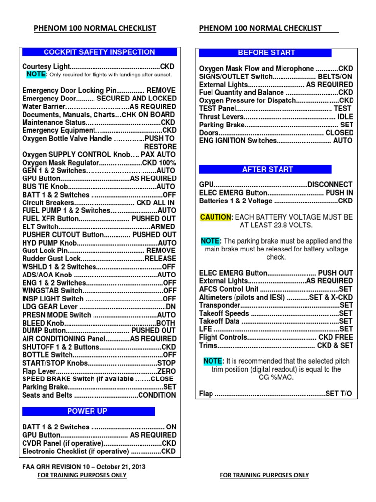 Faa P100 Normal Checklist Faa QRH 10 | PDF | Switch | Takeoff