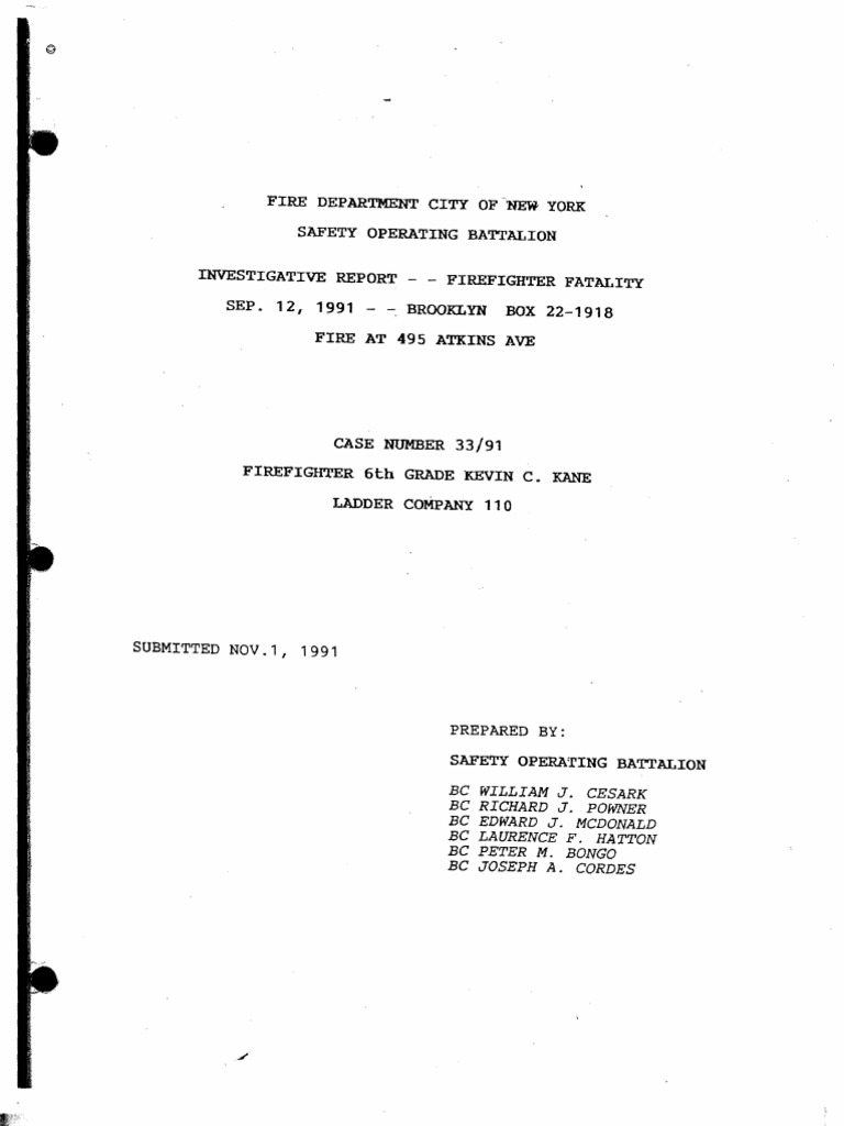 FDNY report on fatal fire, September 13, 1991 | New York City Fire ...