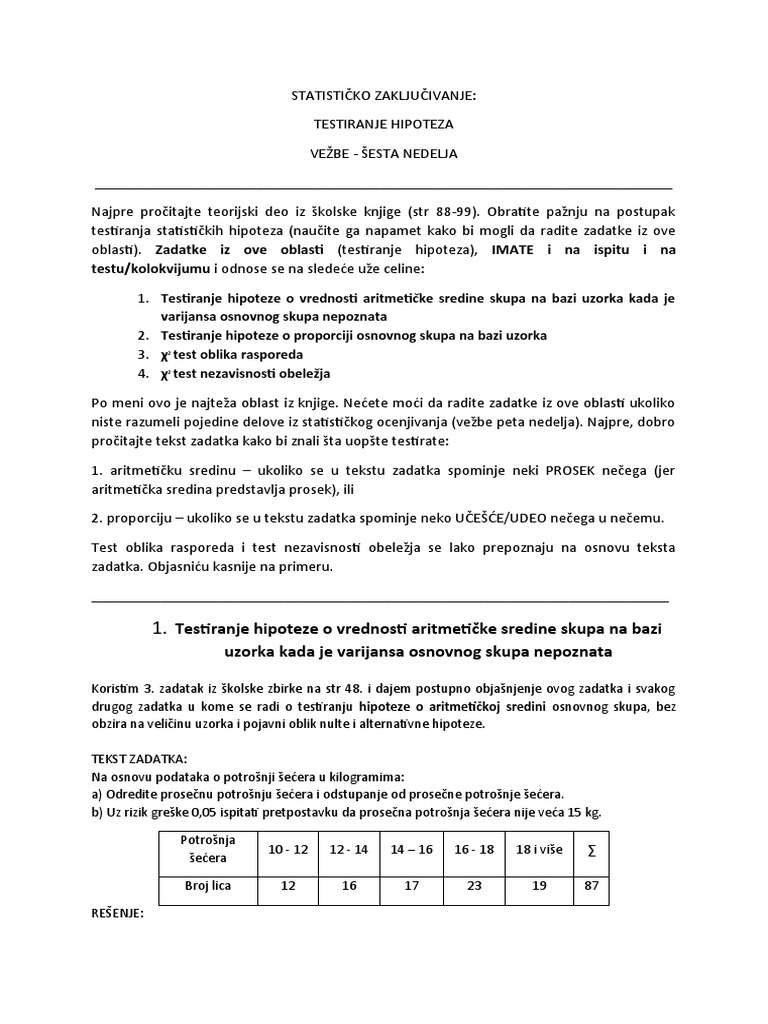 Vezbe Sesta Nedelja - Hipoteze | PDF