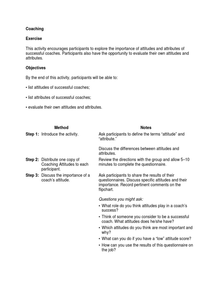 Attitudes and Attributes Coaching - Exercises | PDF | Attitude ...