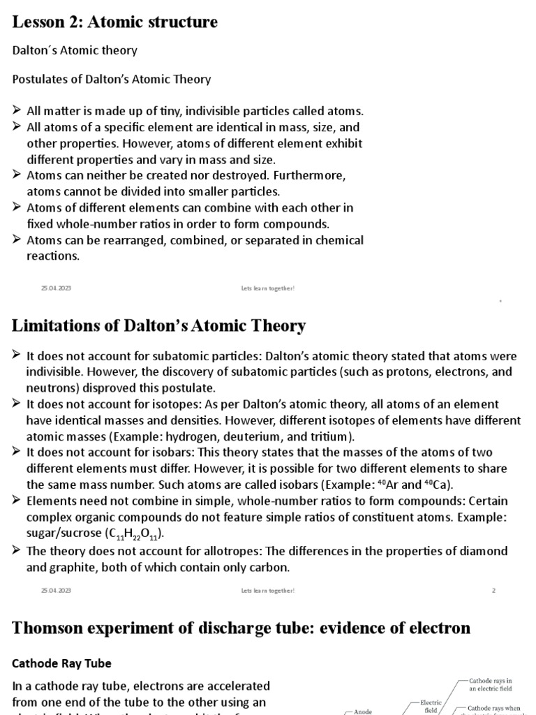 Lesson 2: Atomic Structure: 25.04.2023 Lets Learn Together! 1 | PDF | Photoelectric Effect ...