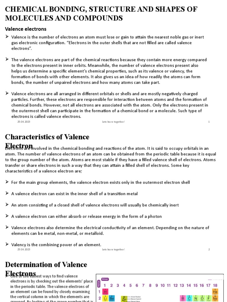 Chemical Bonding, Structure and Shapes of Molecules and Compounds | PDF ...
