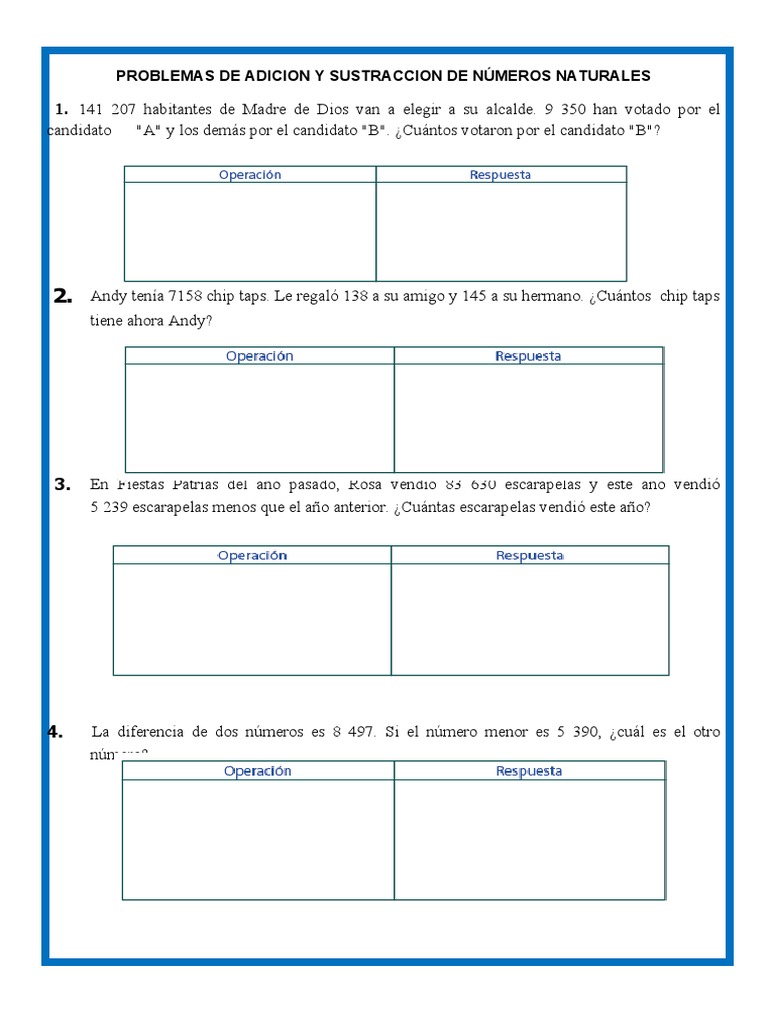 Matemática Tema 08 - Problemas de Suma y Resta | PDF