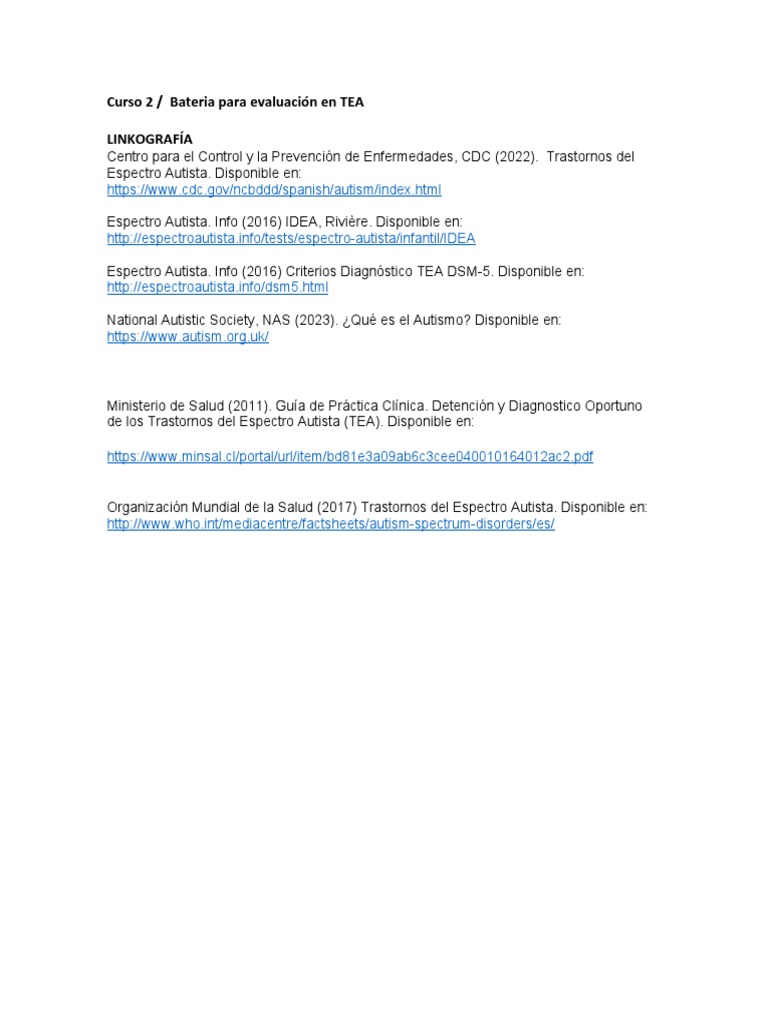 Curso 2 / Bateria para Evaluación en TEA Linkografía | PDF