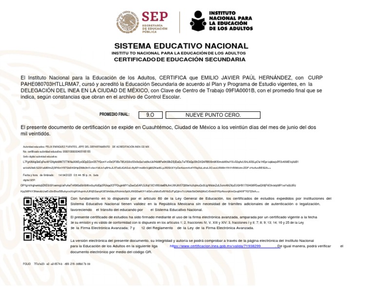 Certificado Inea Secundaria | PDF | México