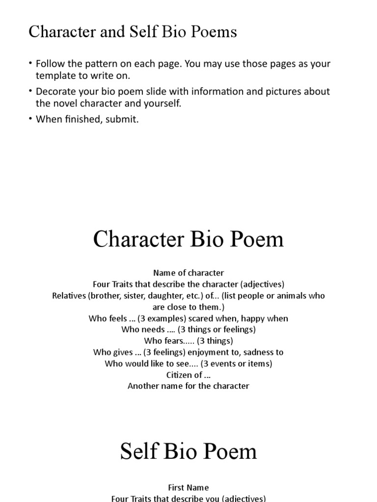 Character and Self Bio Poems | PDF