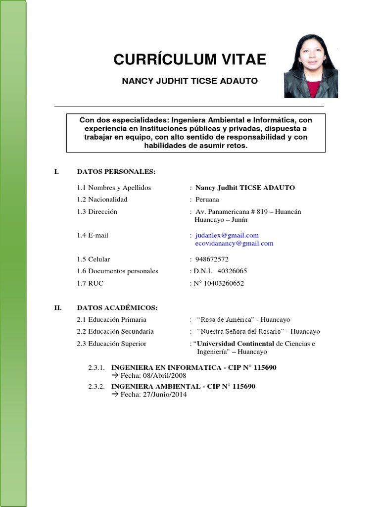 CV Nancy Ticse 07.02.2023 - v2 AMBIENTAL | PDF | Alcantarillado | Ciencia medioambiental