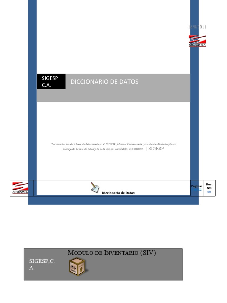 Diccionario de Datos (Version 2) - Modulo SIV | PDF