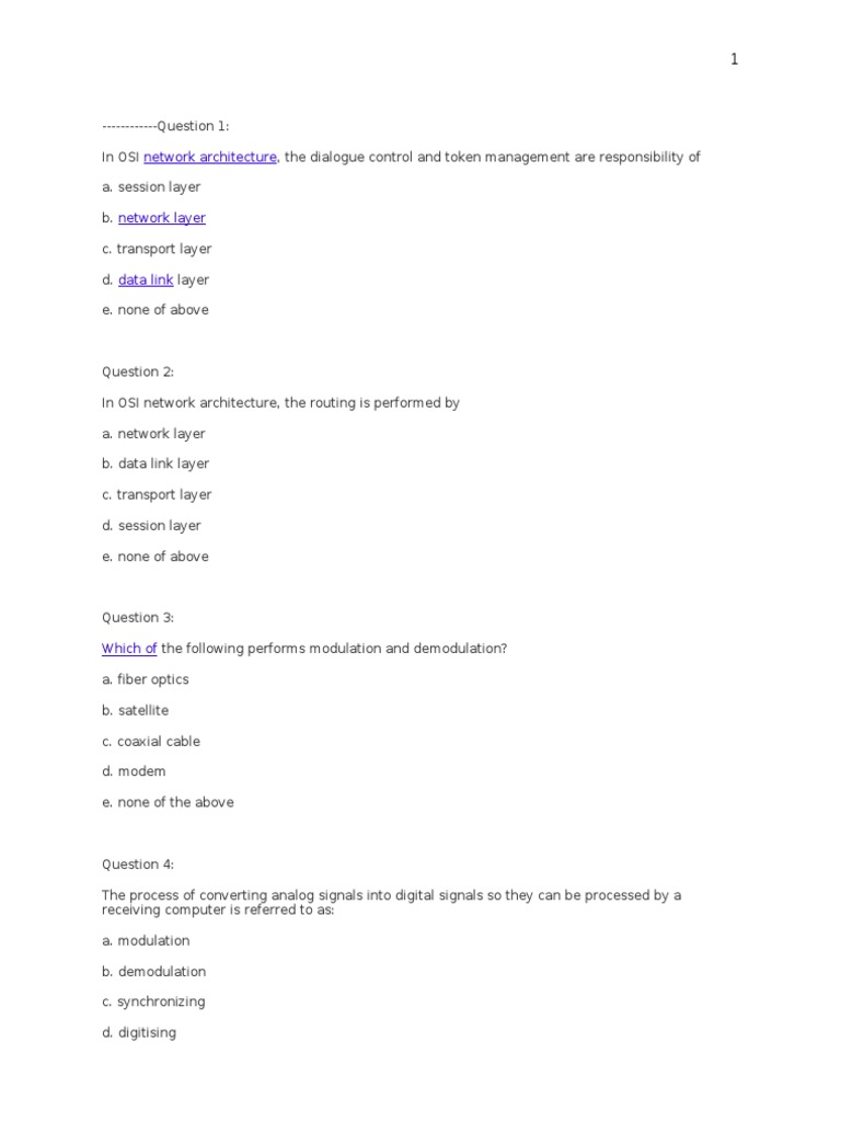 OSI Network Architecture and Communication Protocols Quiz | PDF | Osi ...