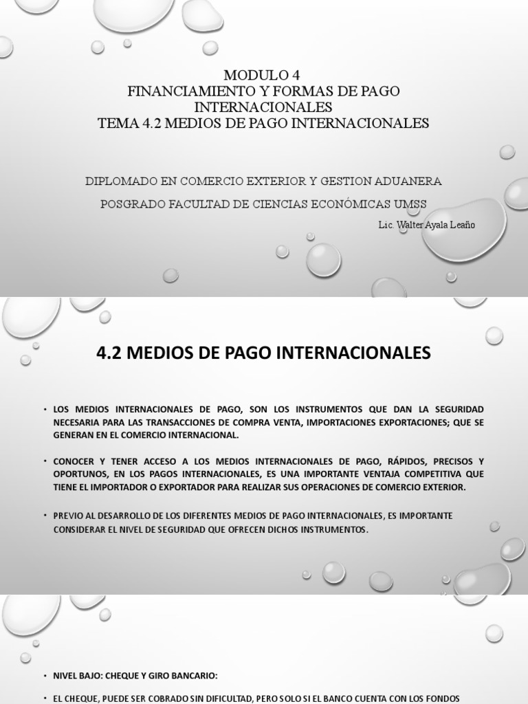 Tema 2 4.2 Medios de Pago Internacionales | PDF | Cheque | Bancos
