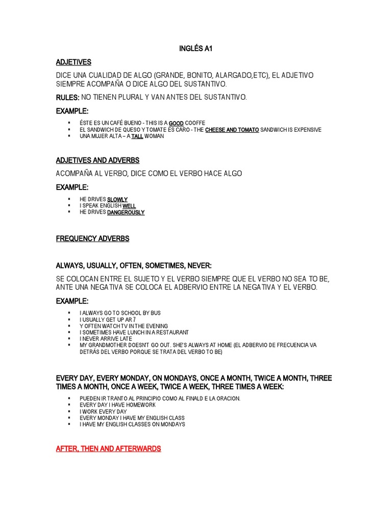 Adjetivos y Adverbios en Inglés A1 | PDF