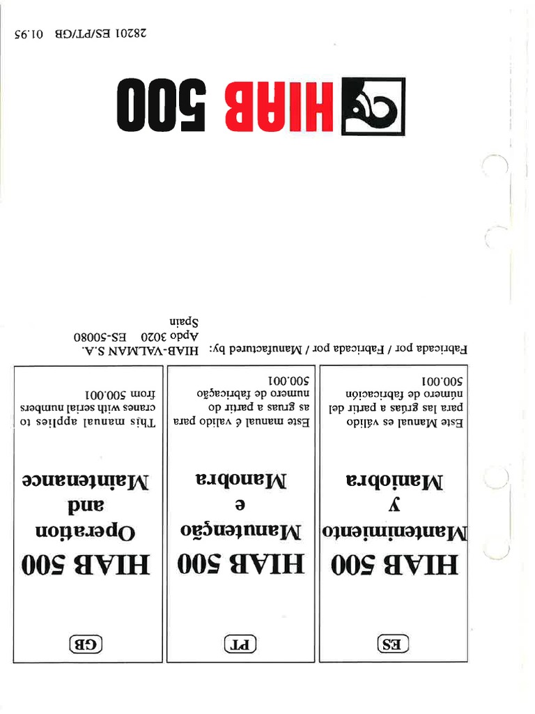 Mantenimiento y Maniobra HIAB 500 | PDF