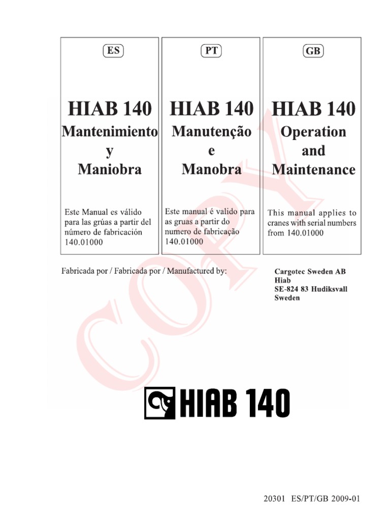 Mantenimiento y Maniobra HIAB 140 | PDF