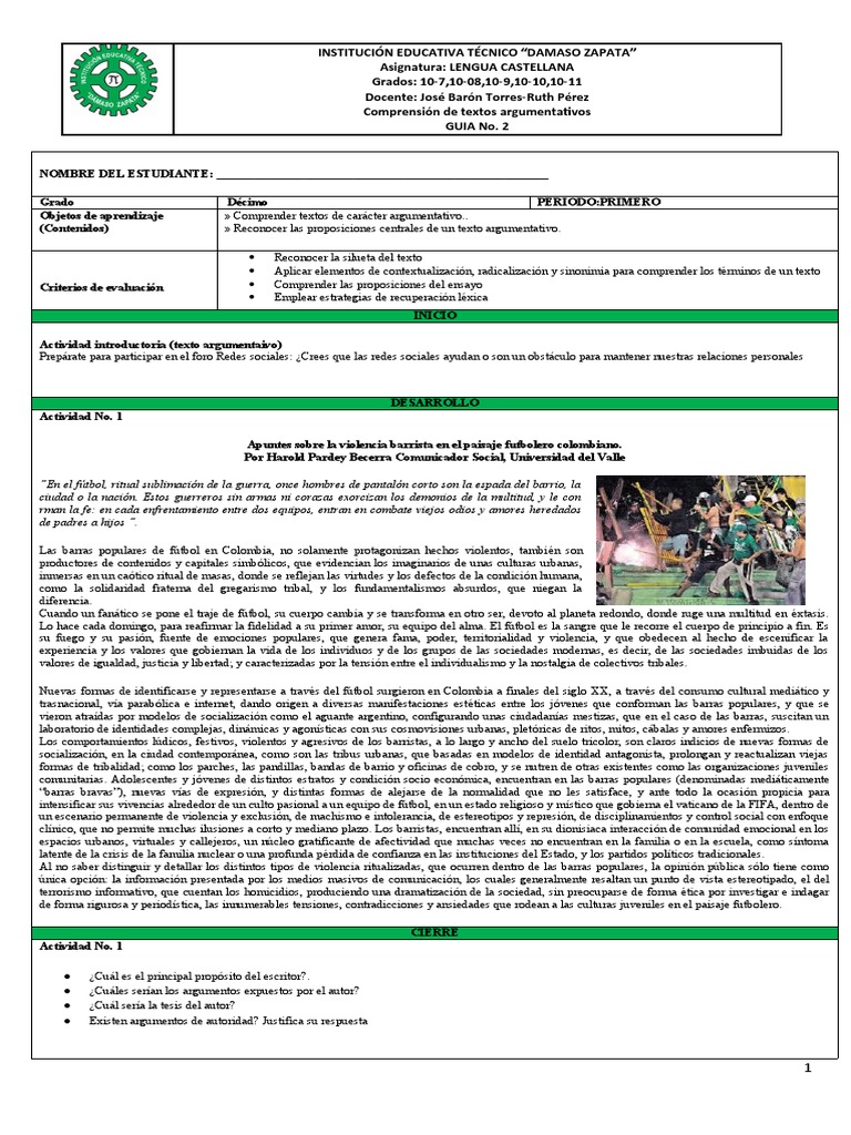 Guia No. 2 Comprensión de Textos Argumentativos | PDF | Cuba