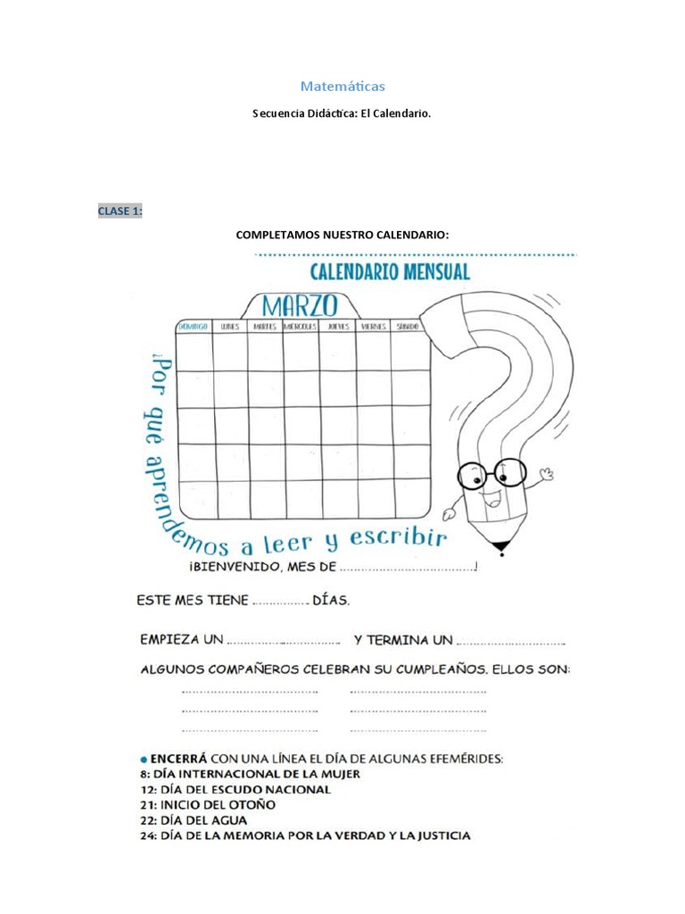 Matematicas Secuencia Didactica El Calendario Pdf Calendario