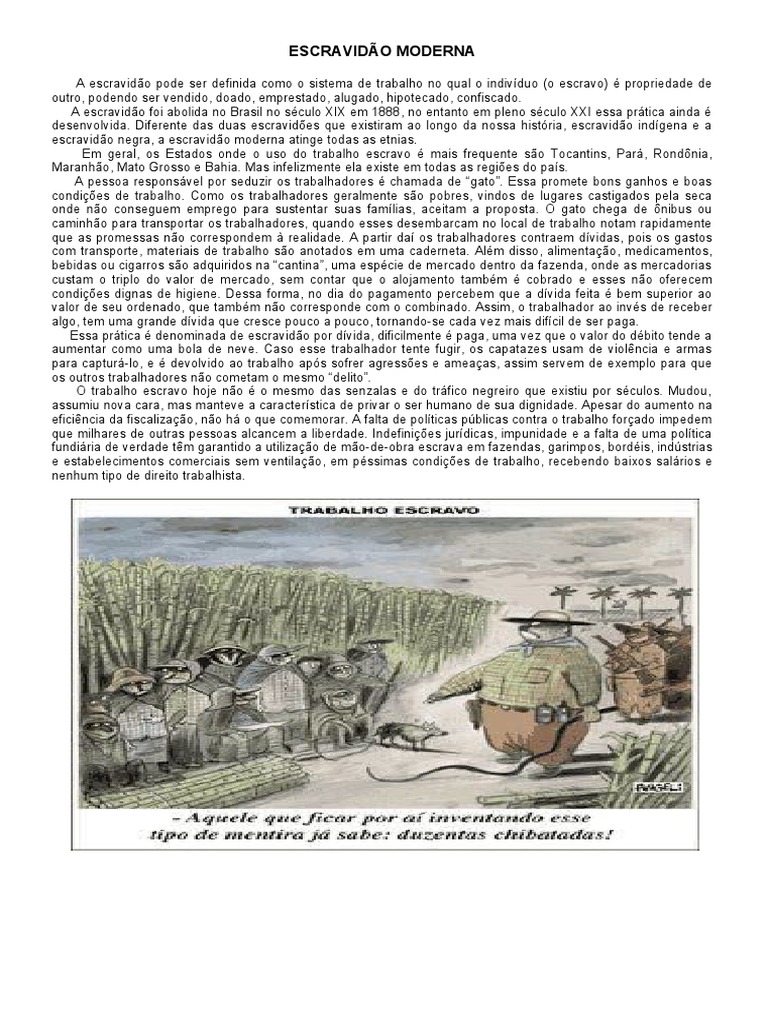 ESCRAVIDÃO MODERNA (1º Ano) | PDF