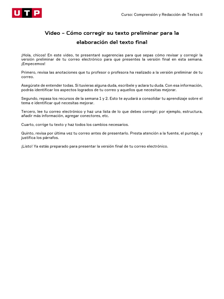 Semana 04 - Guion - Cómo Corregir Su Texto Preliminar para La Elaboración Del Texto Final | PDF