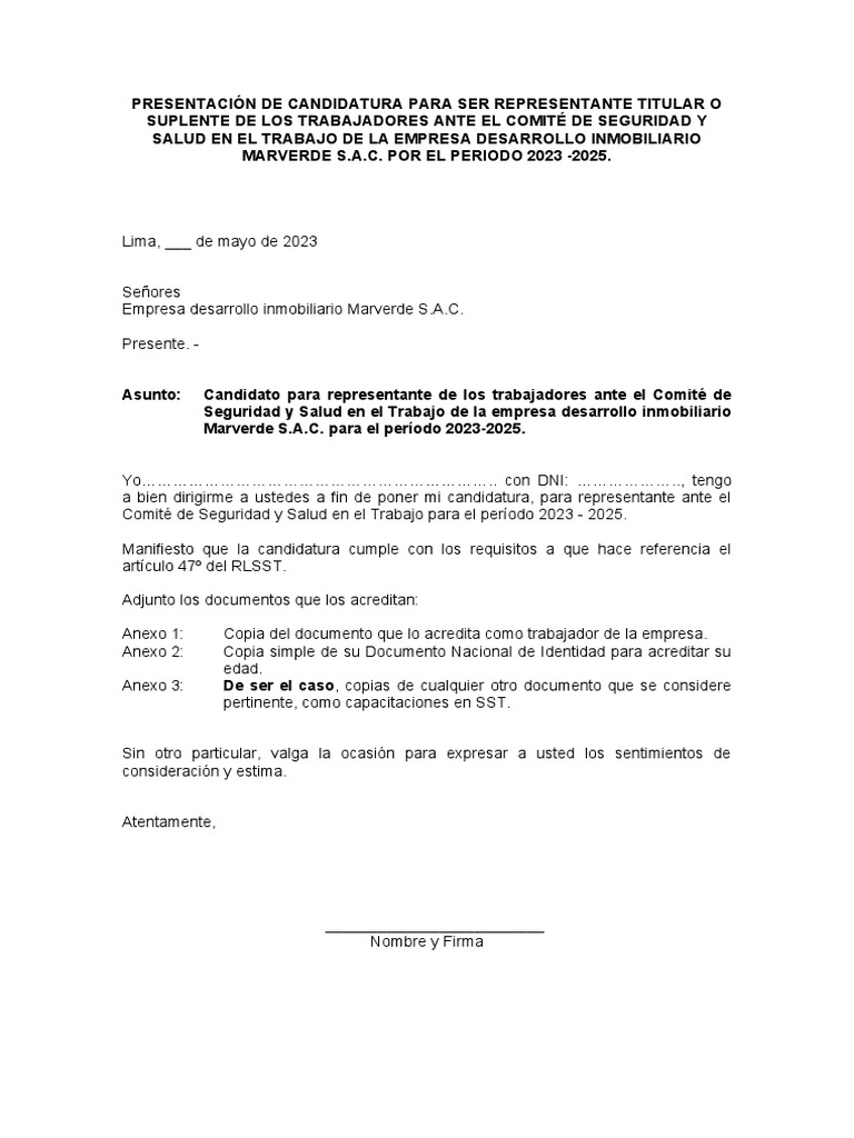 Carta Presentación Candidatura 2023 | PDF