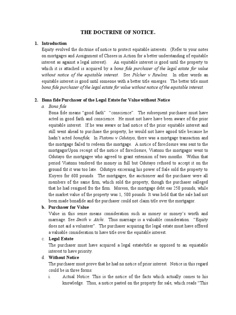 The Doctrine of Notice | PDF | Mortgage Law | Foreclosure