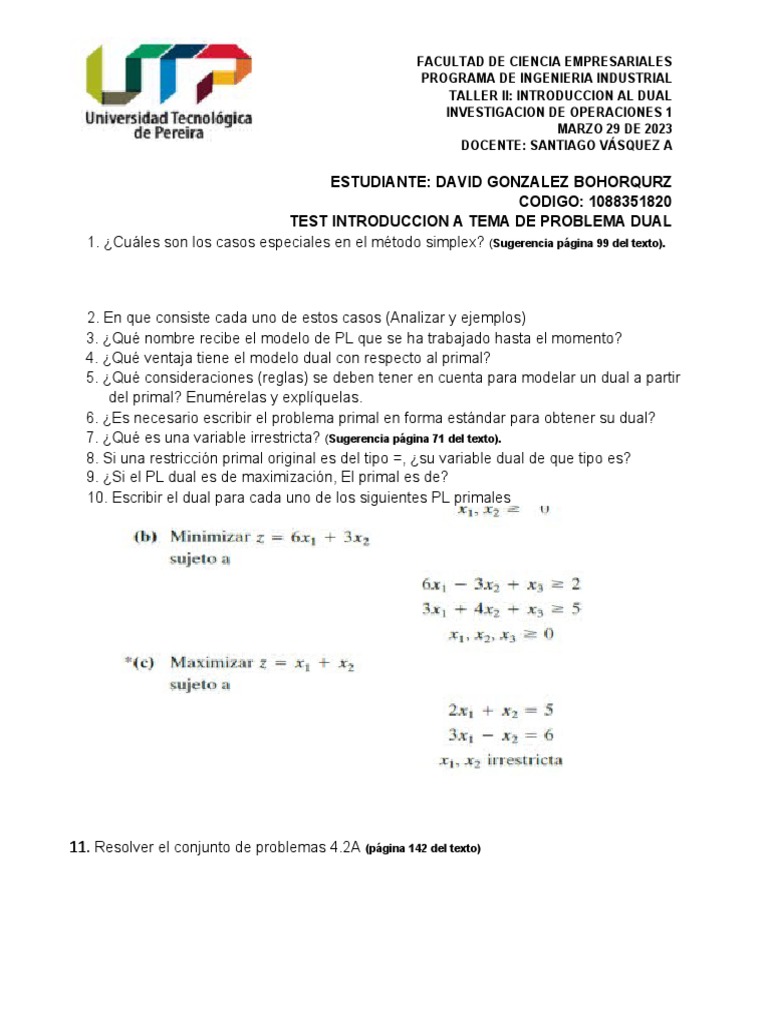 Problemas de introducción al método dual en programación lineal | PDF