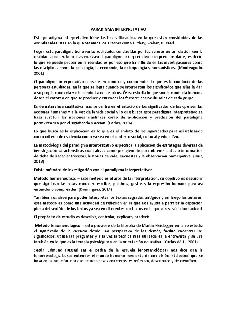 Metodología del Paradigma Interpretativo | PDF | Método científico ...