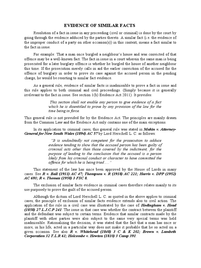 Evidence of Similar Facts Lecture 14-4-21-1 | Download Free PDF ...