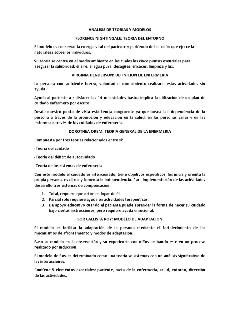 Analisis de Teorias y Modelos | PDF | Enfermería | Comportamiento